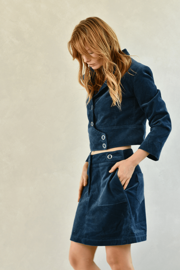 Short, asymmetrical velvet jacket